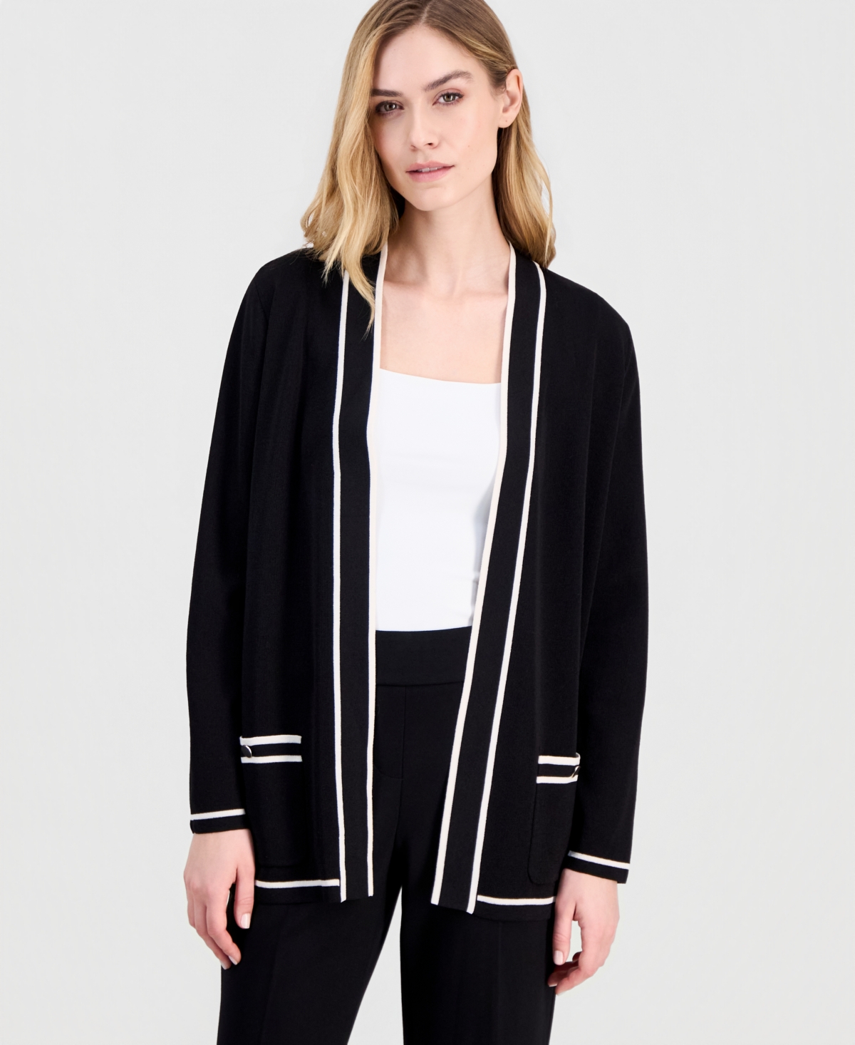 Click here for Anne Klein Womens Malibu Piped Cardigan - Anne Bla... prices