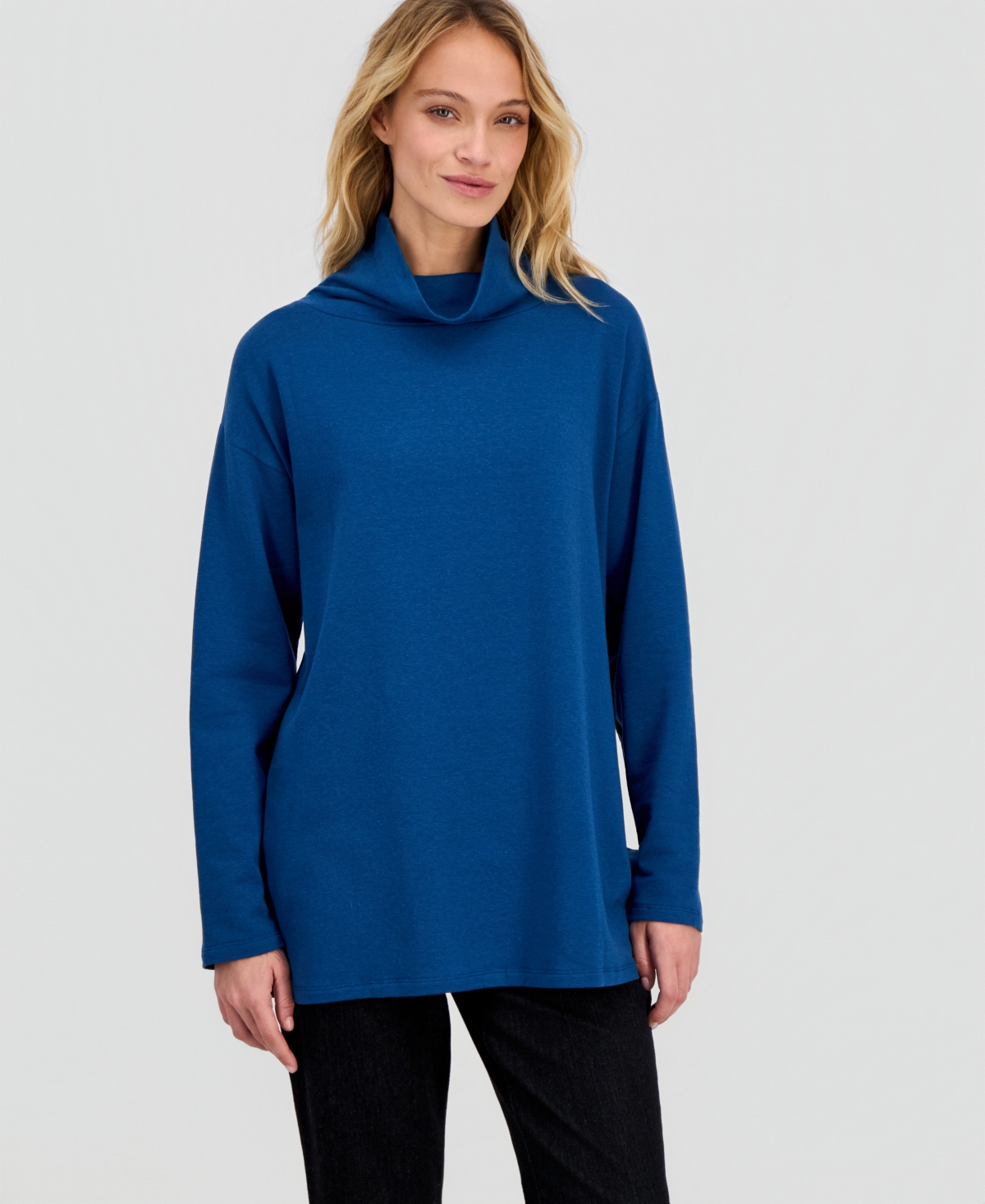 Click here for Eileen Fisher Womens Drapey Funnel-Neck Relaxed Tu... prices