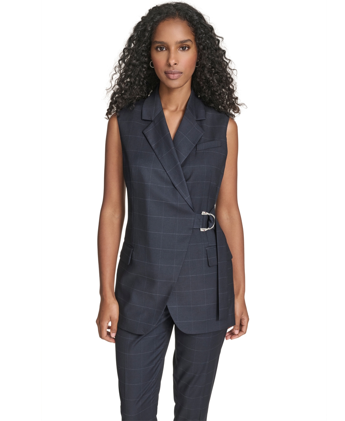 Click here for Calvin Klein Womens Windowpane Vest Jacket - Navy... prices
