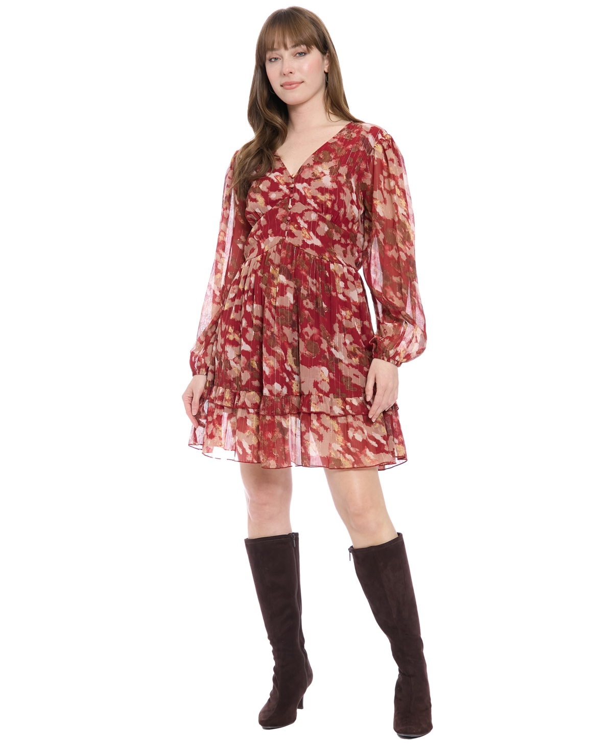 Click here for London Times Womens V-Neck Printed Flounce Dress -... prices