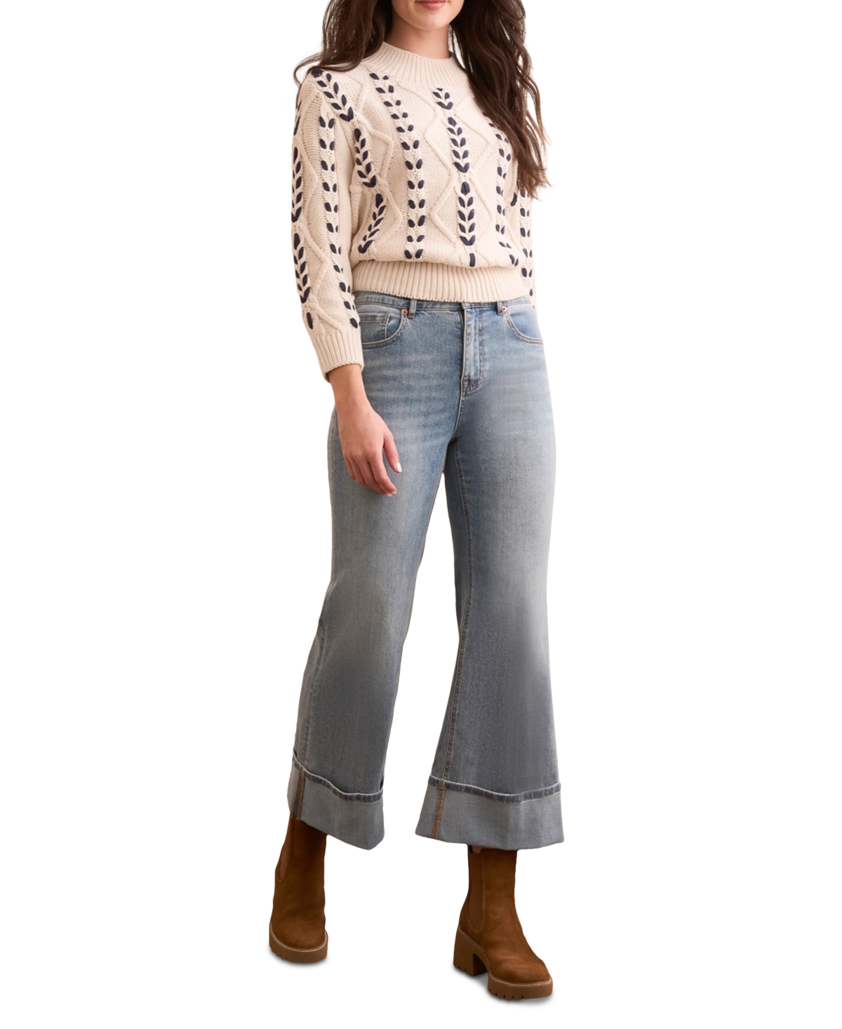 Click here for Tribal Womens Brooke Cuffed Palazzo Jeans - Washed... prices