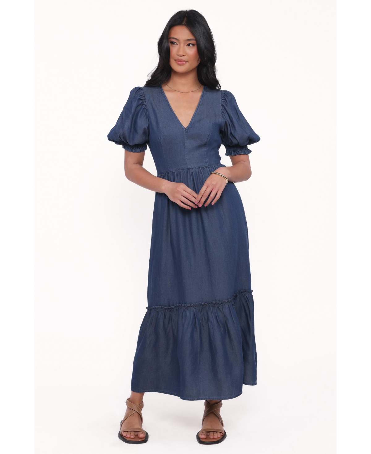 Petal and Pup Womens Steele Puff Sleeve Midi Dress - Dark denim