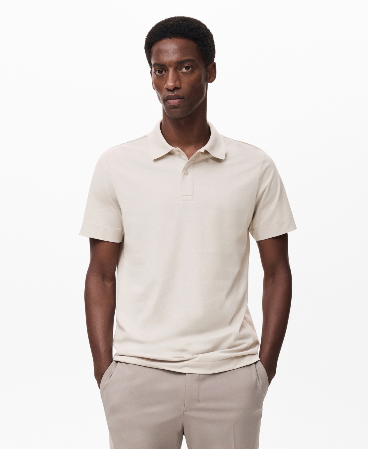 Click here for Mango Mens Slim-Fit Thermolite Polo Shirt - Ice Gr... prices