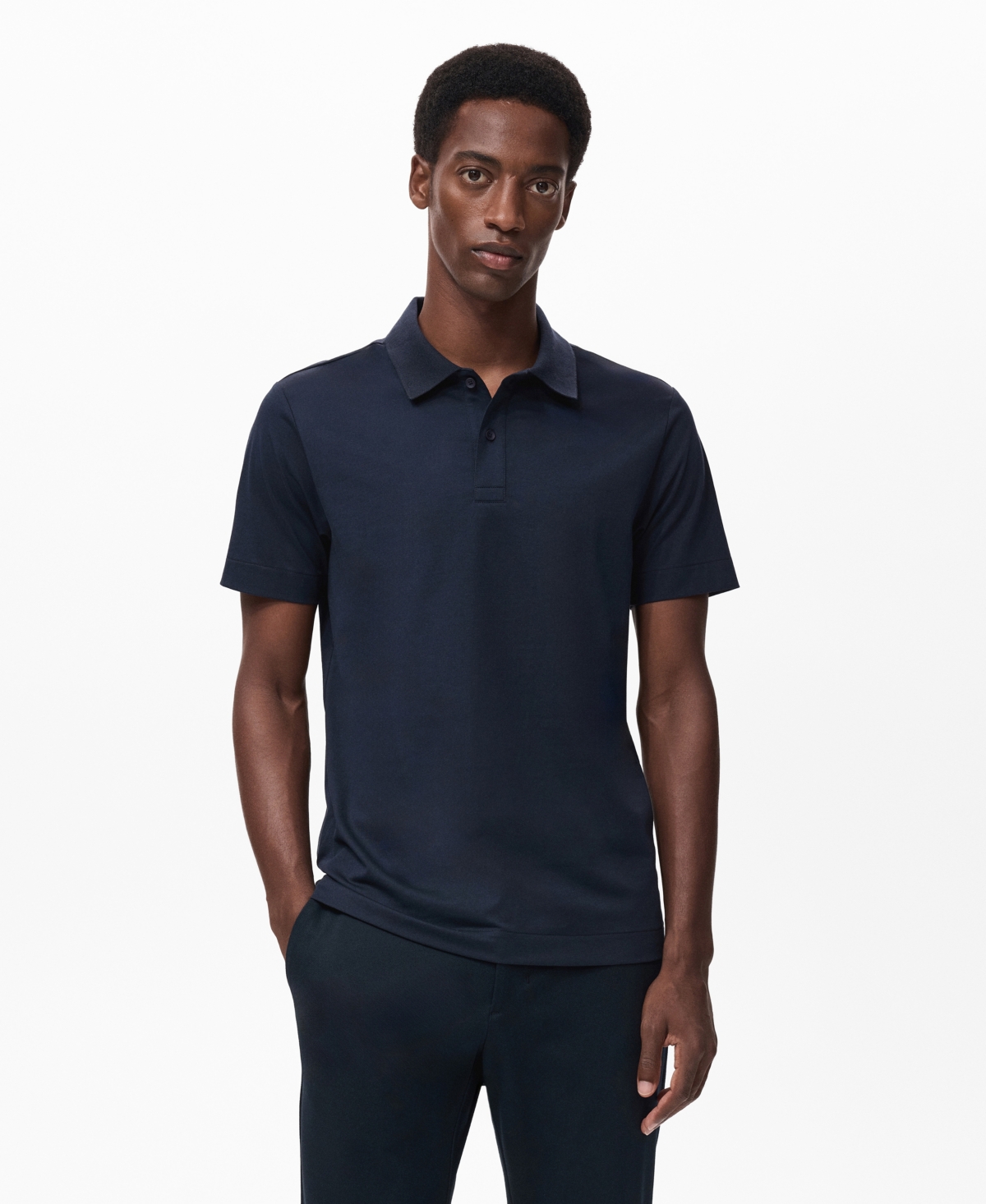 Click here for Mango Mens Slim-Fit Thermolite Polo Shirt - Navy prices