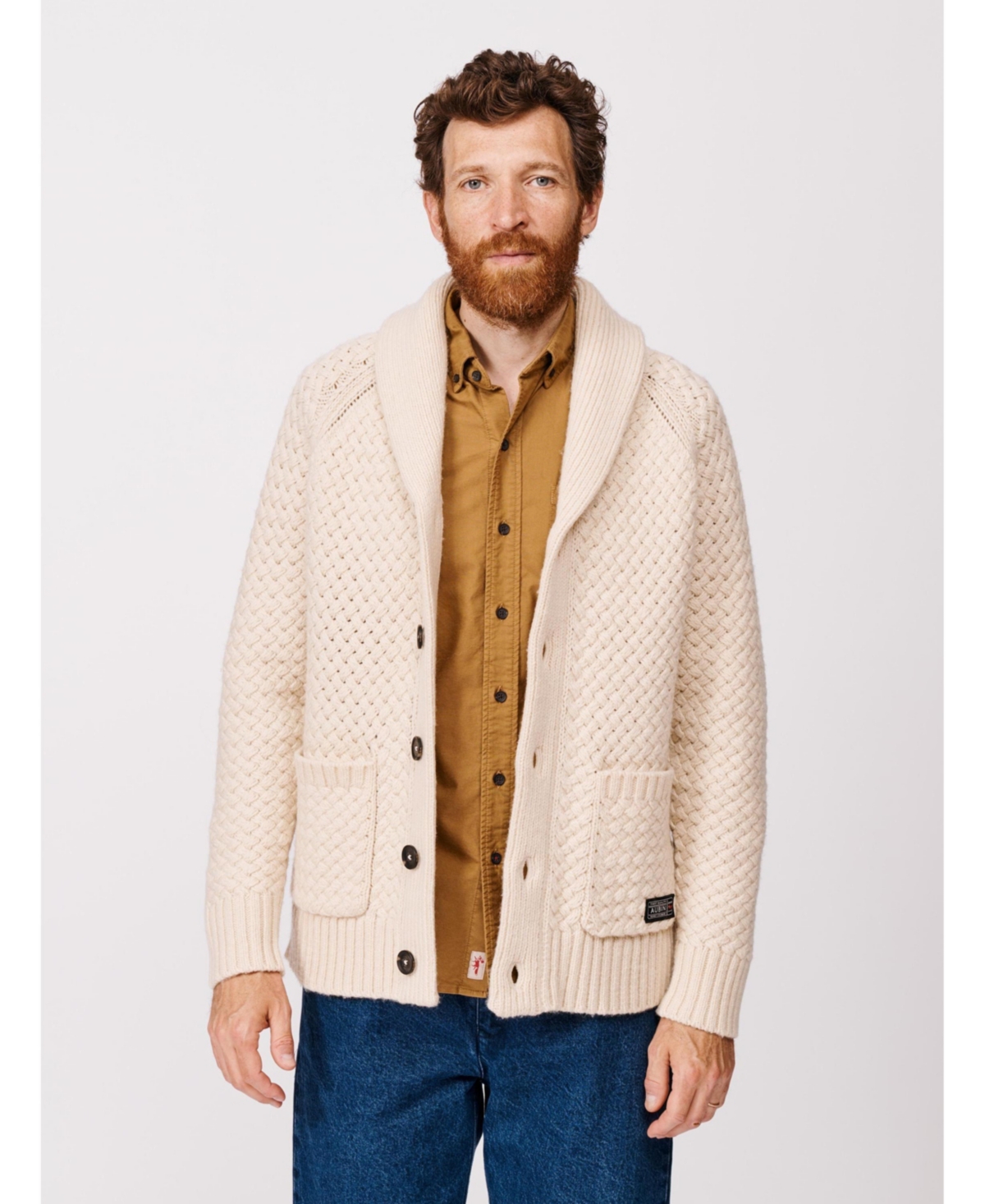 Click here for Aubin Mens Frampton Shawl Cardigan Sweater - Ecru prices