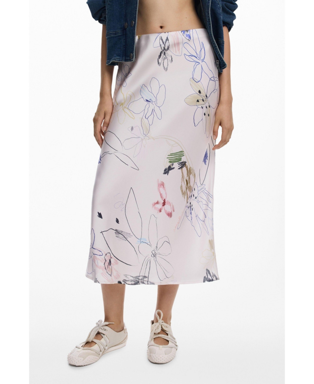 Click here for Desigual Womens Long skirt with strokes - Light be... prices