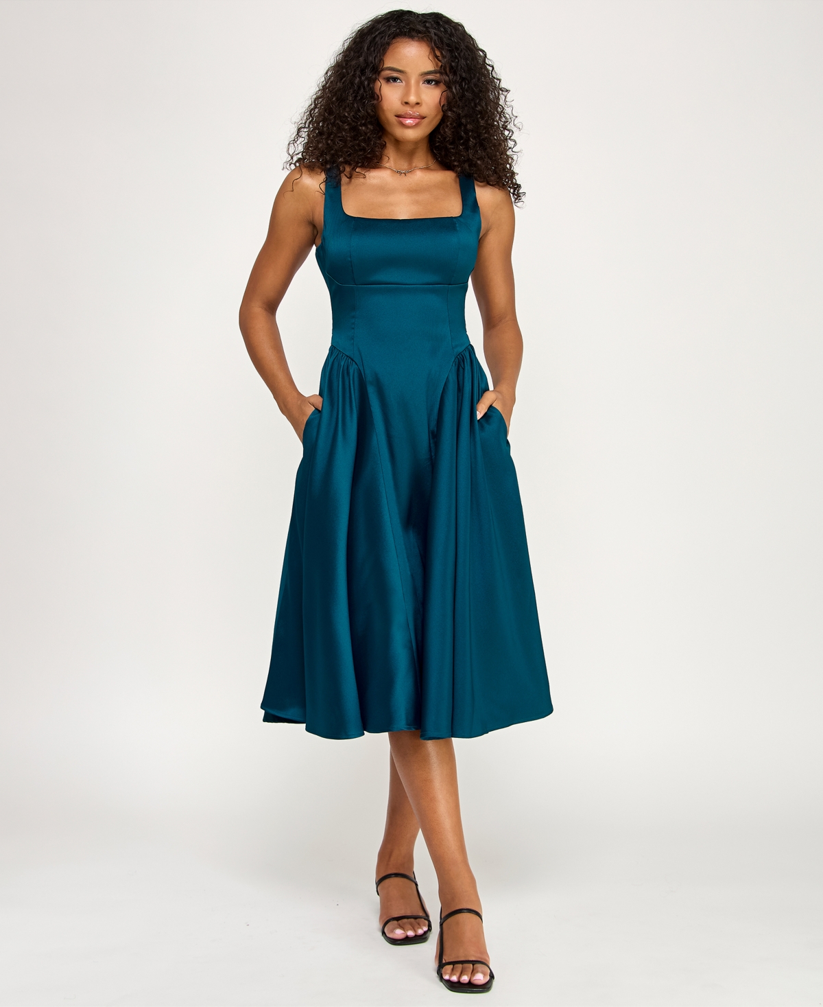 Katia Rae Juniors Mikado Strapless Midi Dress - Teal