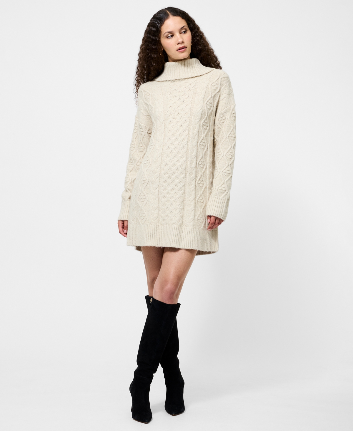 French Connection Womens Makira Turtle Neck Dress - Oatmeal