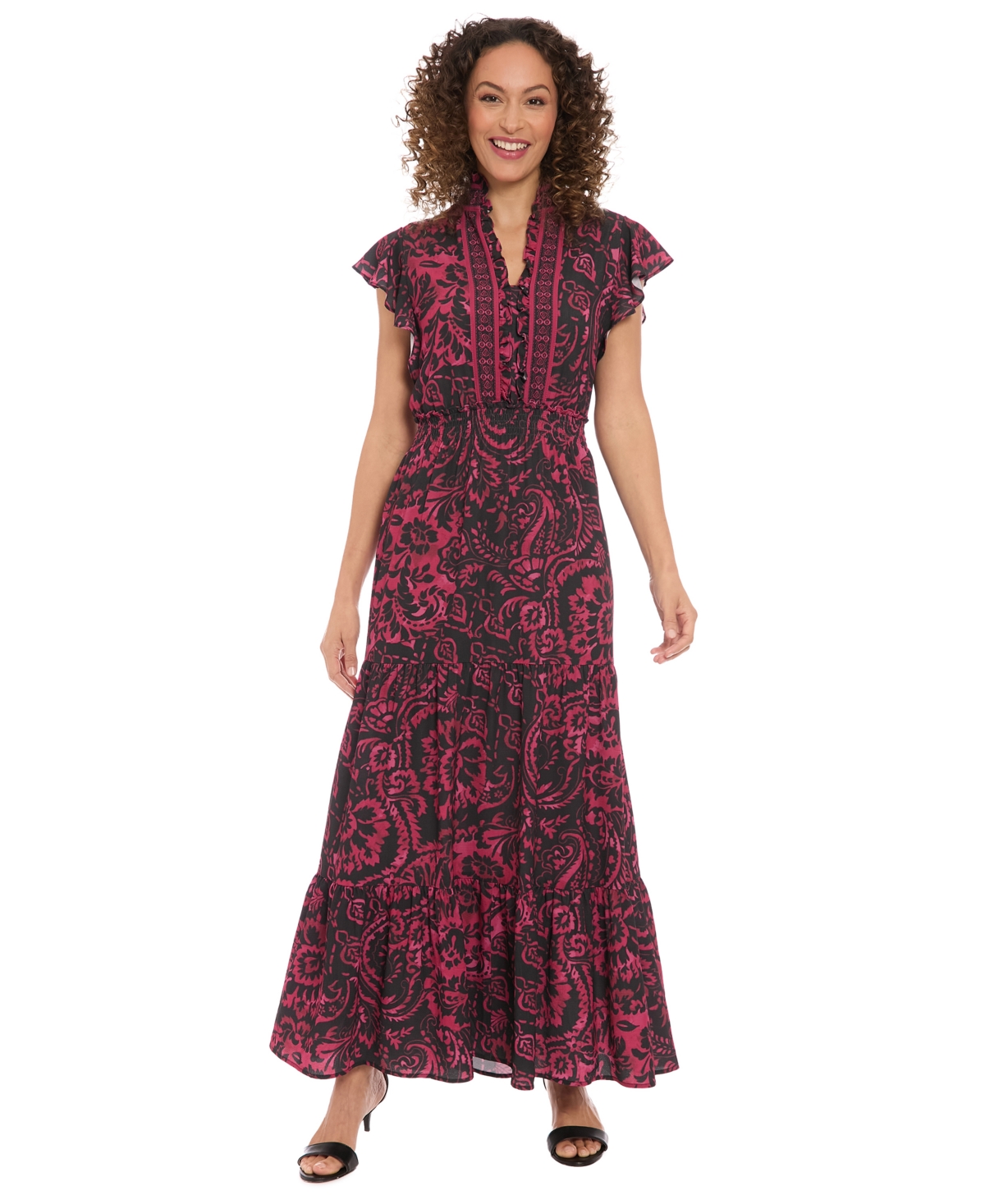 Click here for London Times Womens Smocked Waist Maxi Dress - Pin... prices