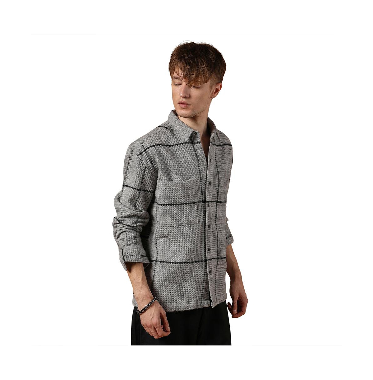 Click here for Campus Sutra Mens Moon Grey Graph-Check Waffle Ove... prices
