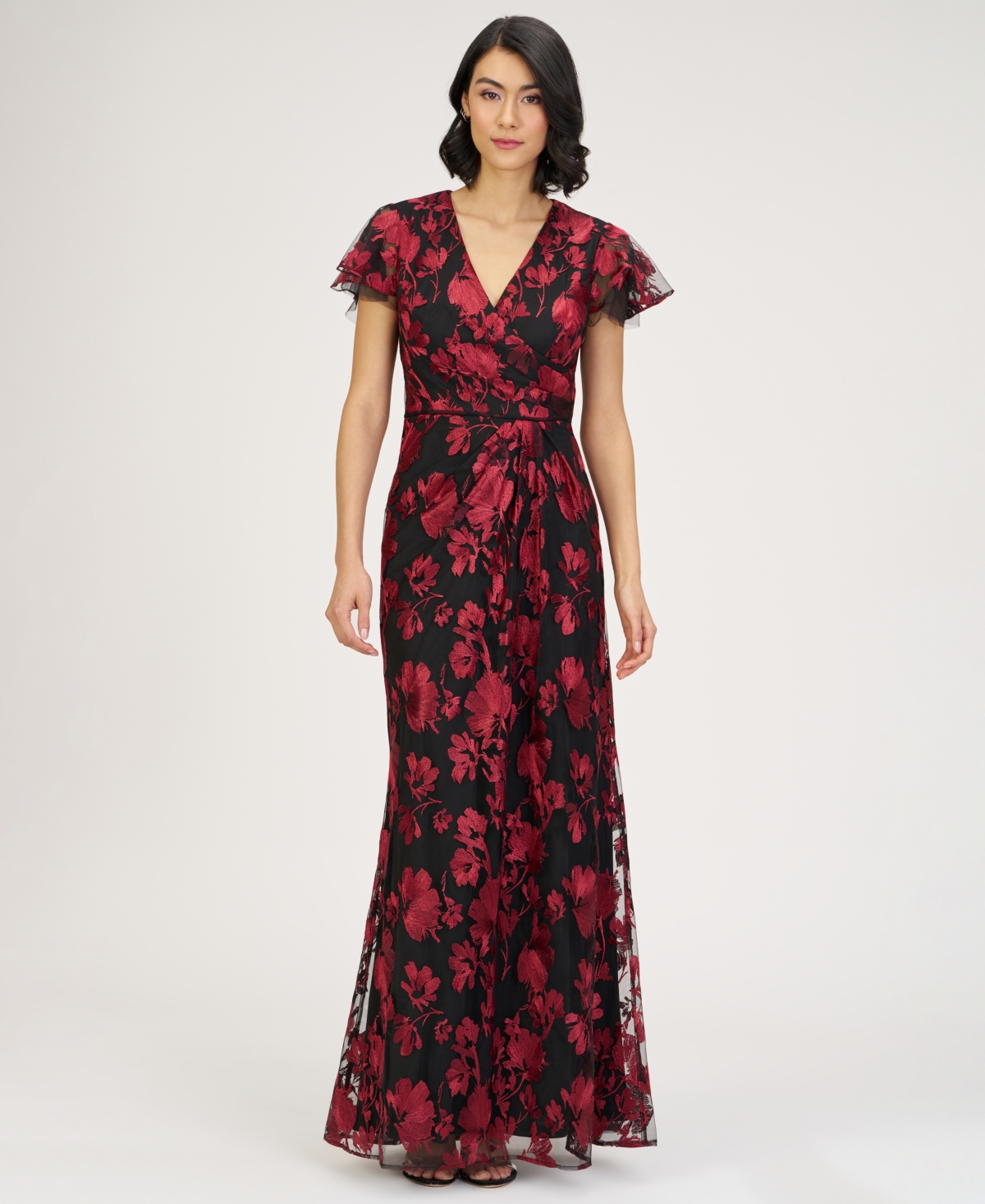 Click here for Js Collections Womens Fauna V-Neck Gown - Red/Blac... prices