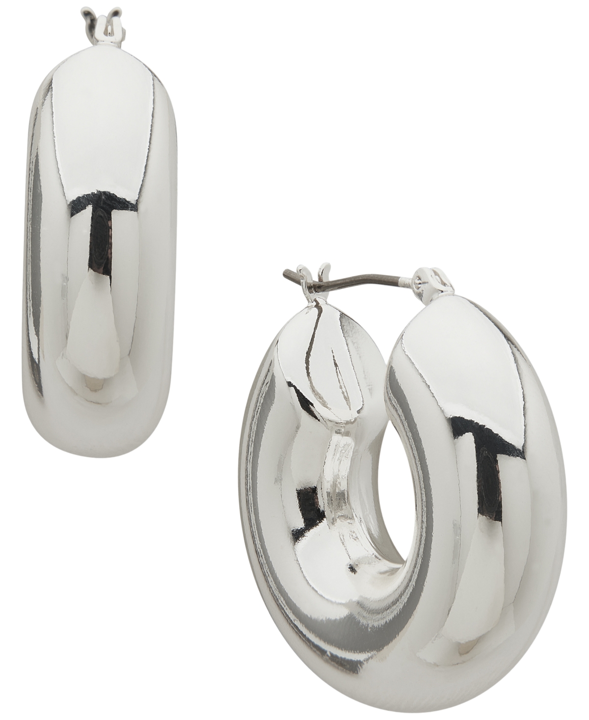Click here for Dkny Silver-Tone Polished Puffy Hoop Earrings - Si... prices