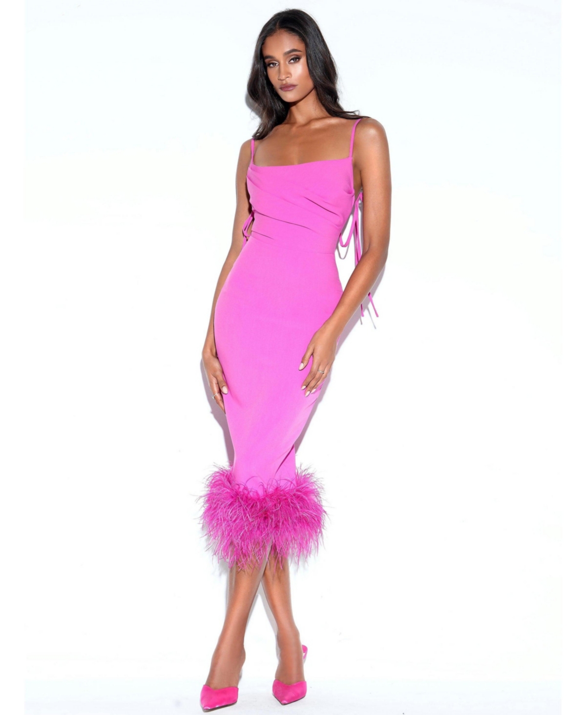 Click here for Miss Circle Women Fiona Fuchsia Feather Trim Botto... prices
