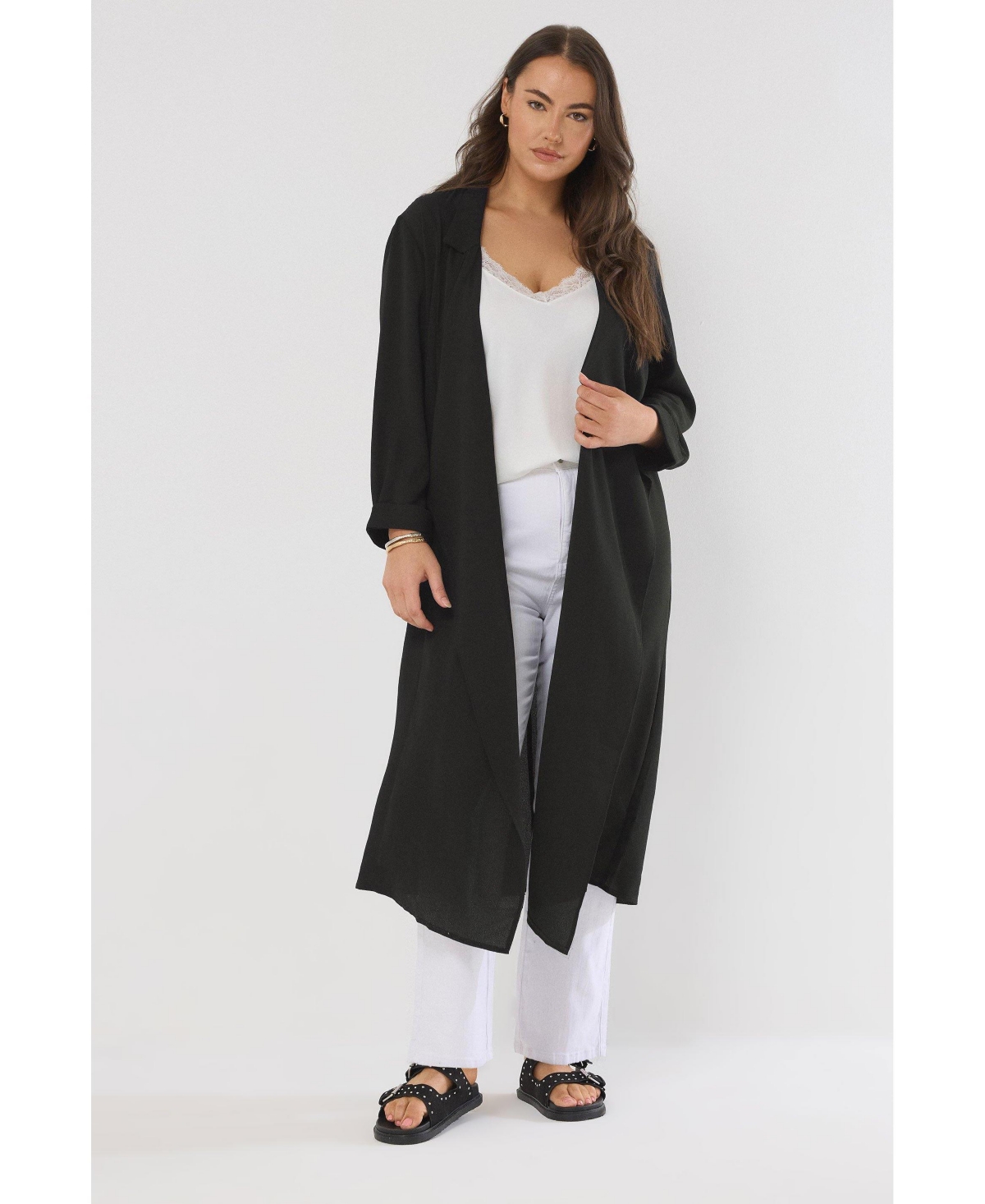 Click here for Evans Womens Curve Black Longline Waterfall Jacket prices