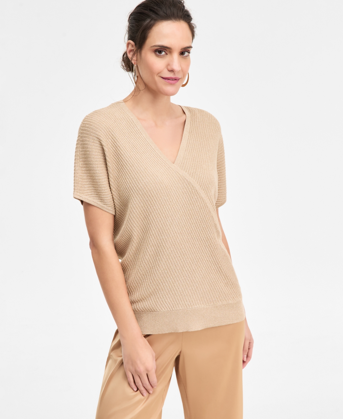 Click here for Jm Collection Womens Shine Faux-Wrap Sweater  Macy... prices