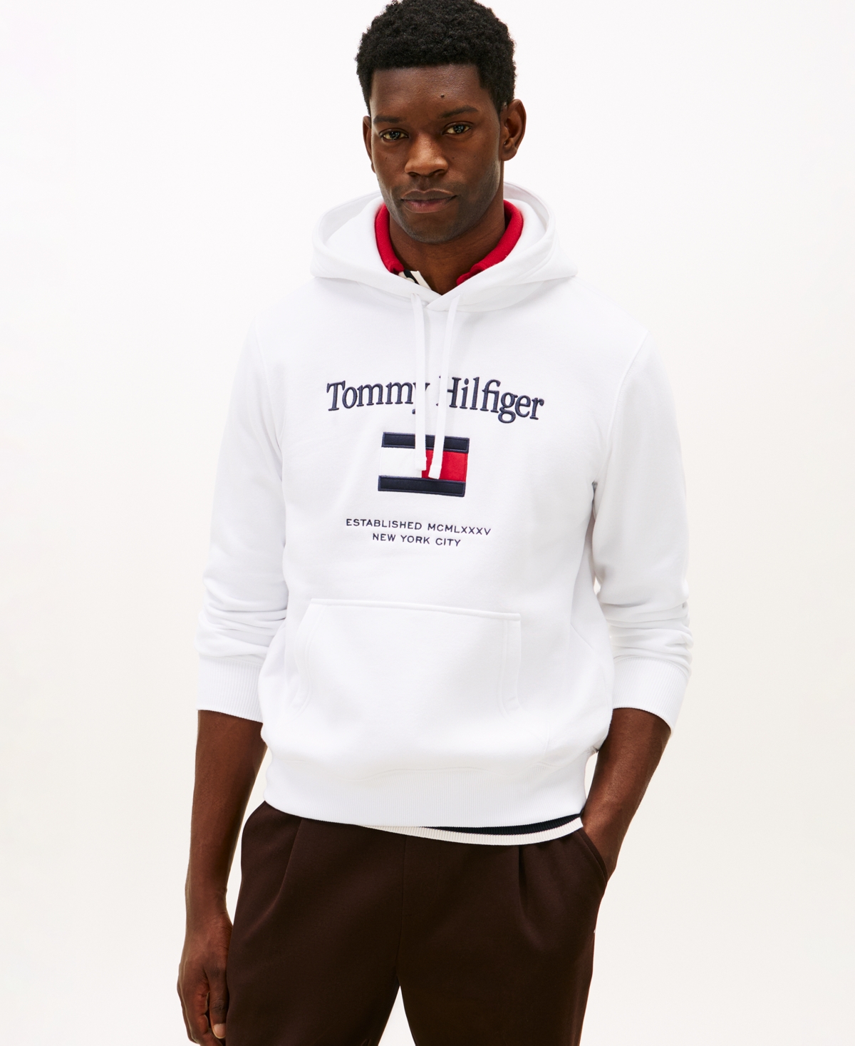Click here for Tommy Hilfiger Mens Embroidered Flag Hoodie - Whit... prices