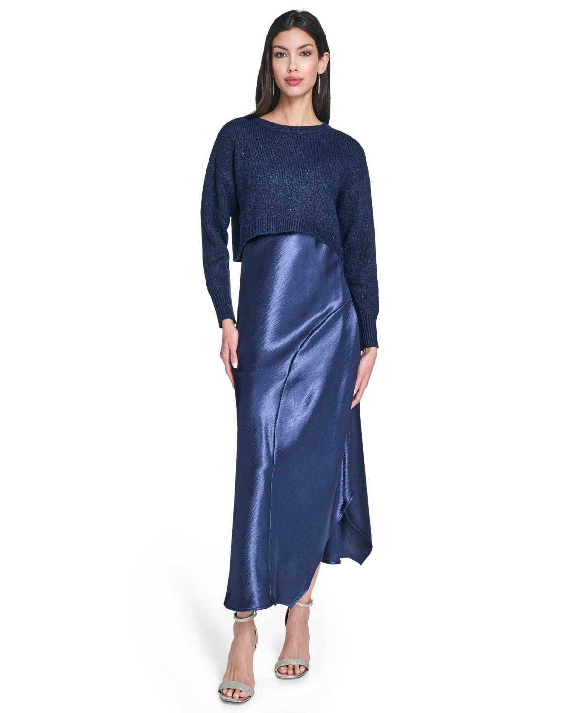 Click here for Vince Camuto Womens Crewneck Slip Dress with Sweat... prices