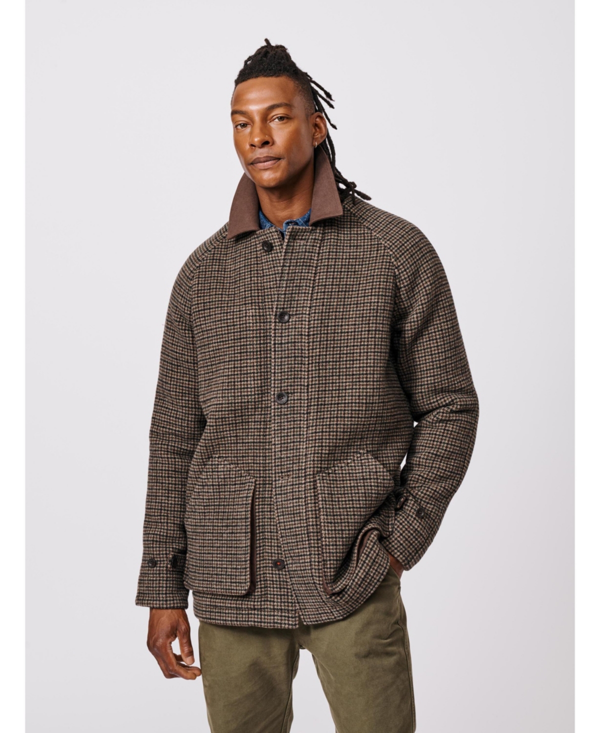 Click here for Aubin Mens Lockwood Wool Barn Jacket - Mini check prices