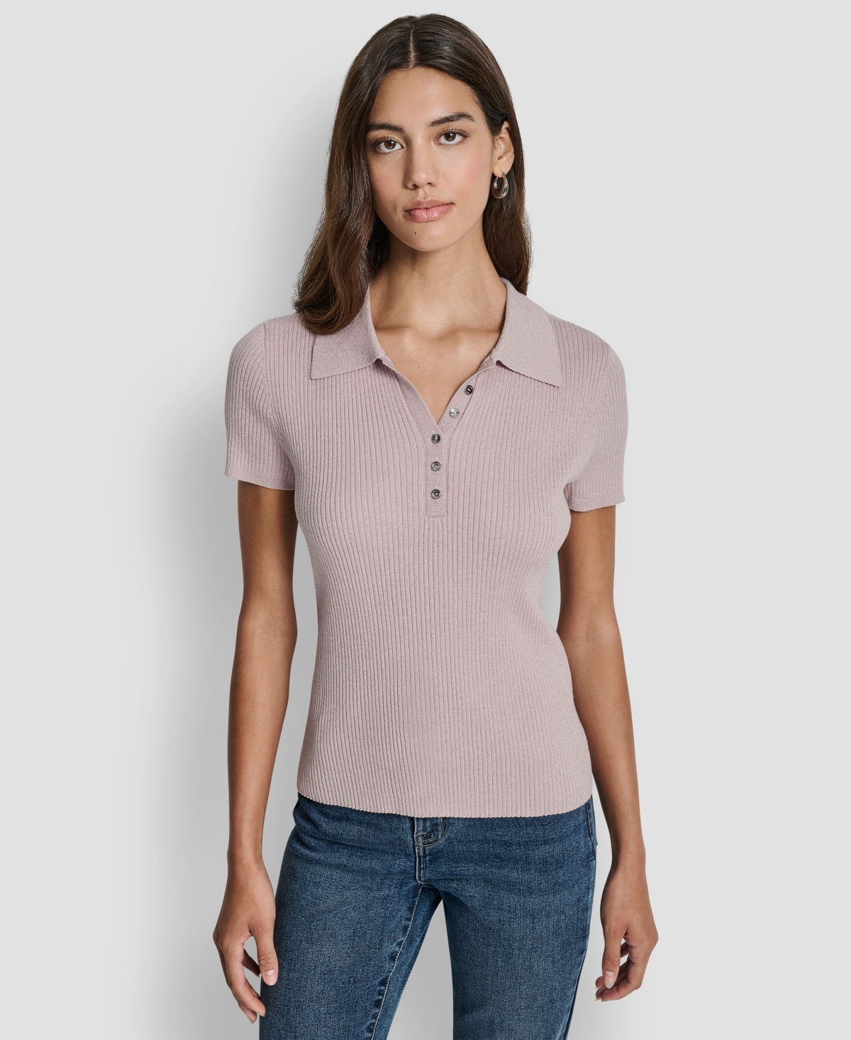 Click here for Dkny Jeans Womens Slim Fit Ribbed Polo Sweater - P... prices