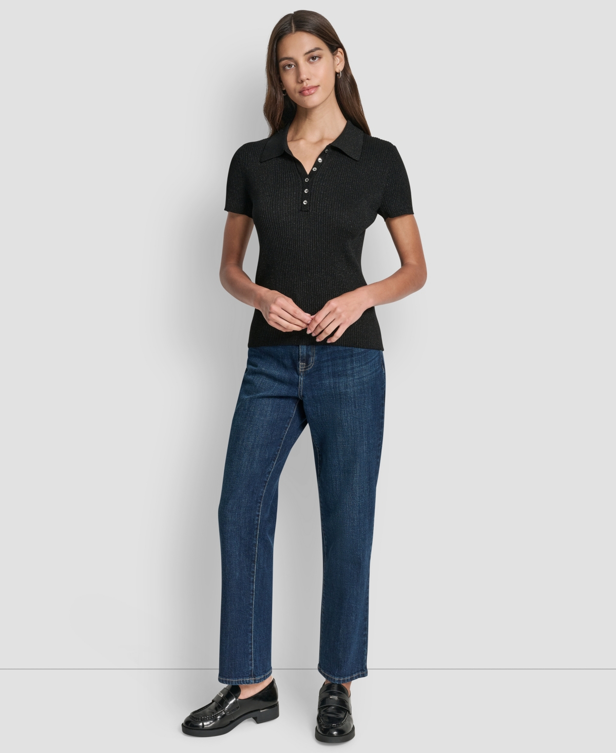 Click here for Dkny Jeans Womens Slim Fit Ribbed Polo Sweater - B... prices