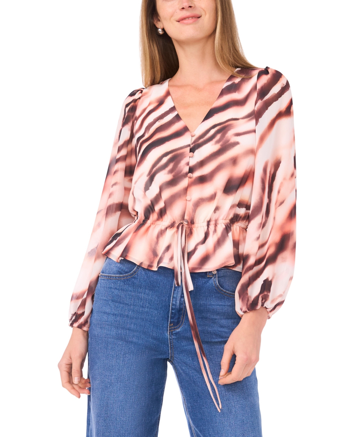Click here for 1.state Womens Button Front V-Neck Printed Blouse... prices