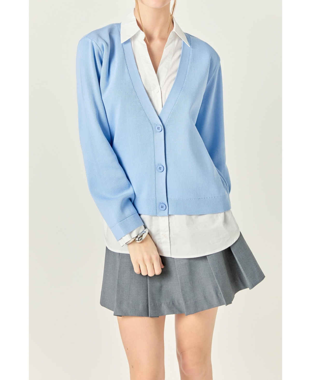 Click here for English Factory Womens Mixed Media Cardigan - Powd... prices