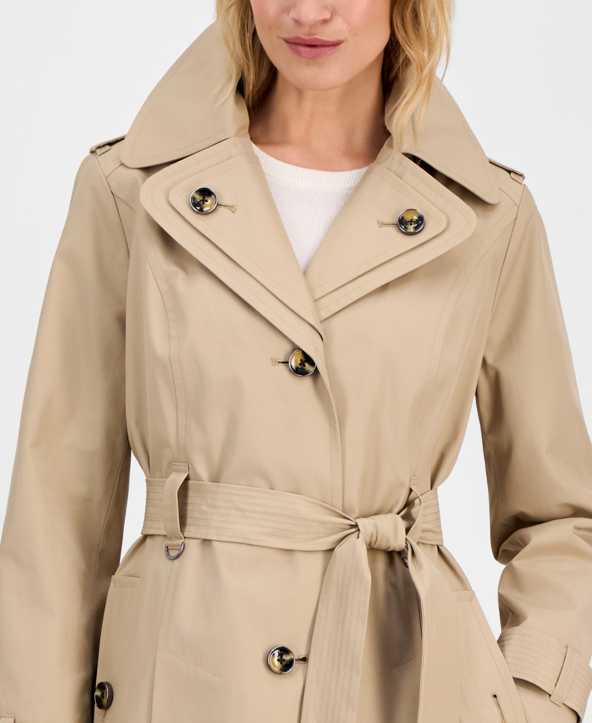 Click here for London Fog Petite Single-Breasted Hooded Belted Tr... prices