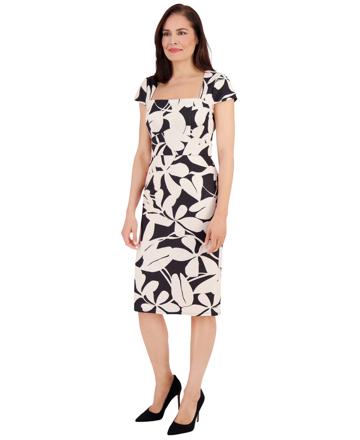 Click here for London Times Womens Square Neck Sheath Dress - Bla... prices