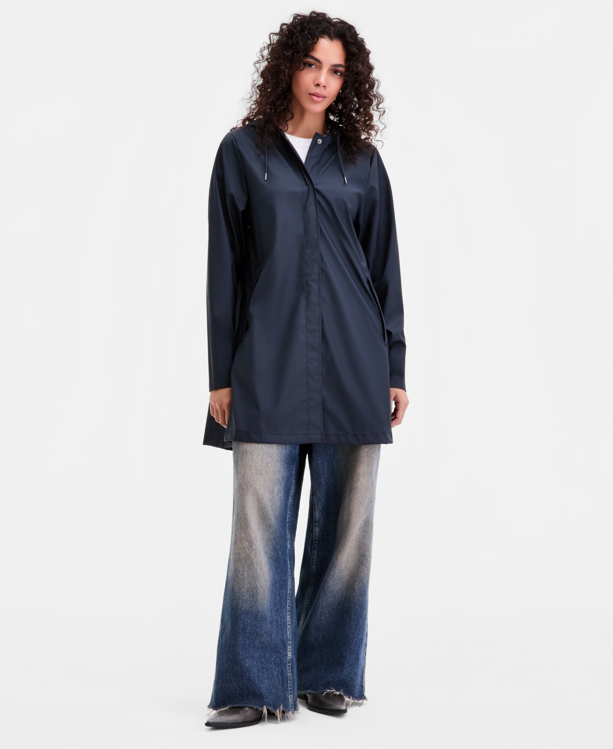 Click here for Rains Womens Hooded A-Line Rain Jacket - Navy prices