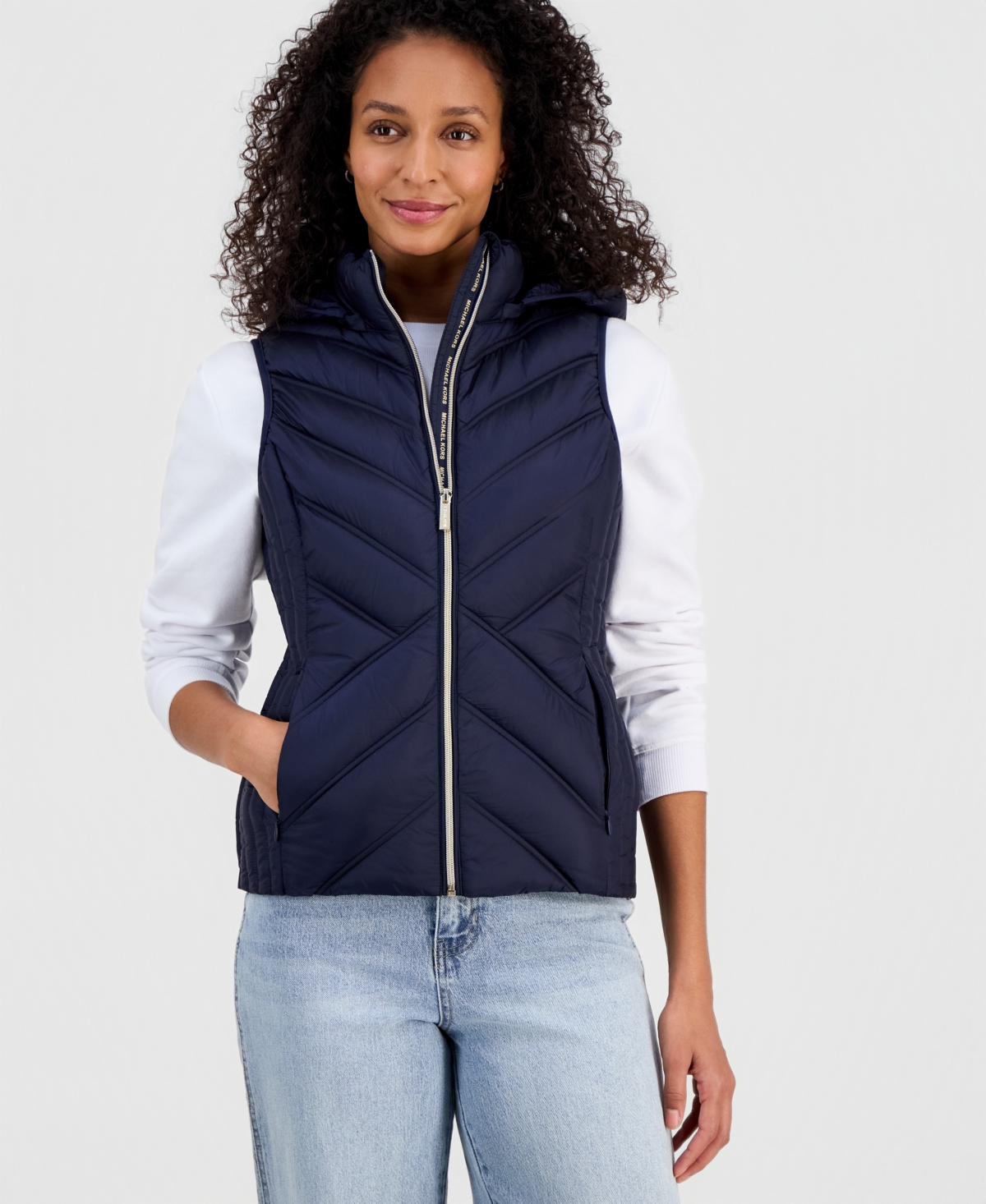 Click here for Michael Kors Womens Hooded Puffer Vest - Navy prices