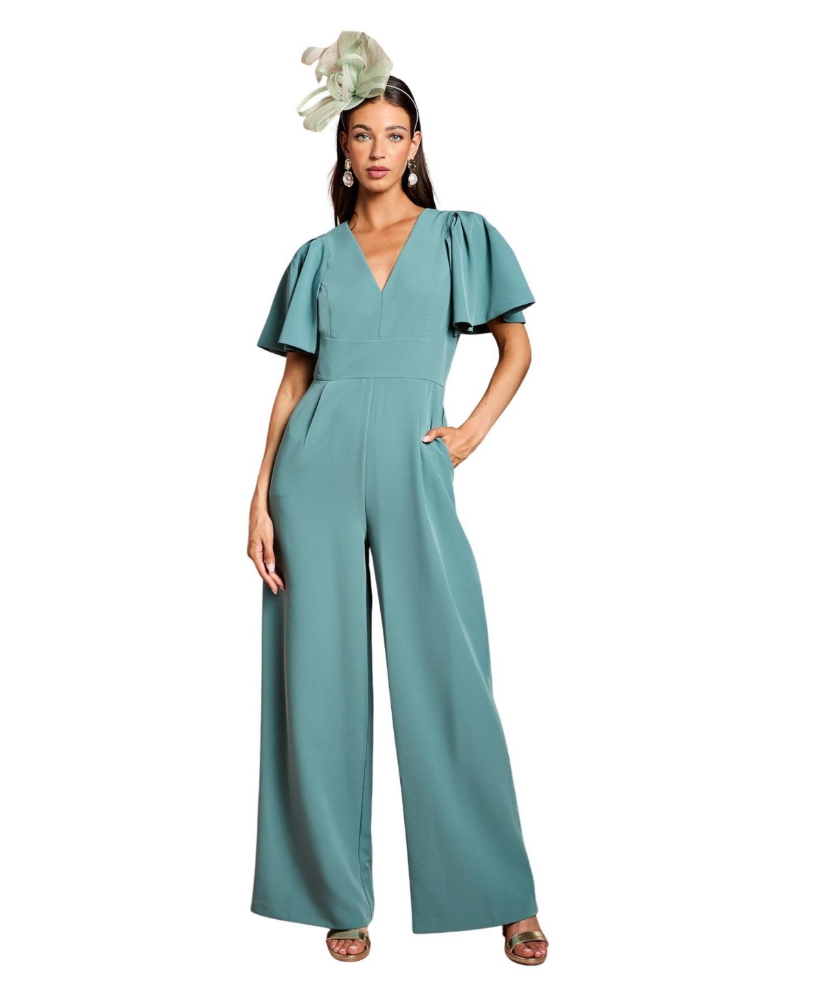 Click here for Coast Flutter Sleeve Plunge Jumpsuit - Sage prices