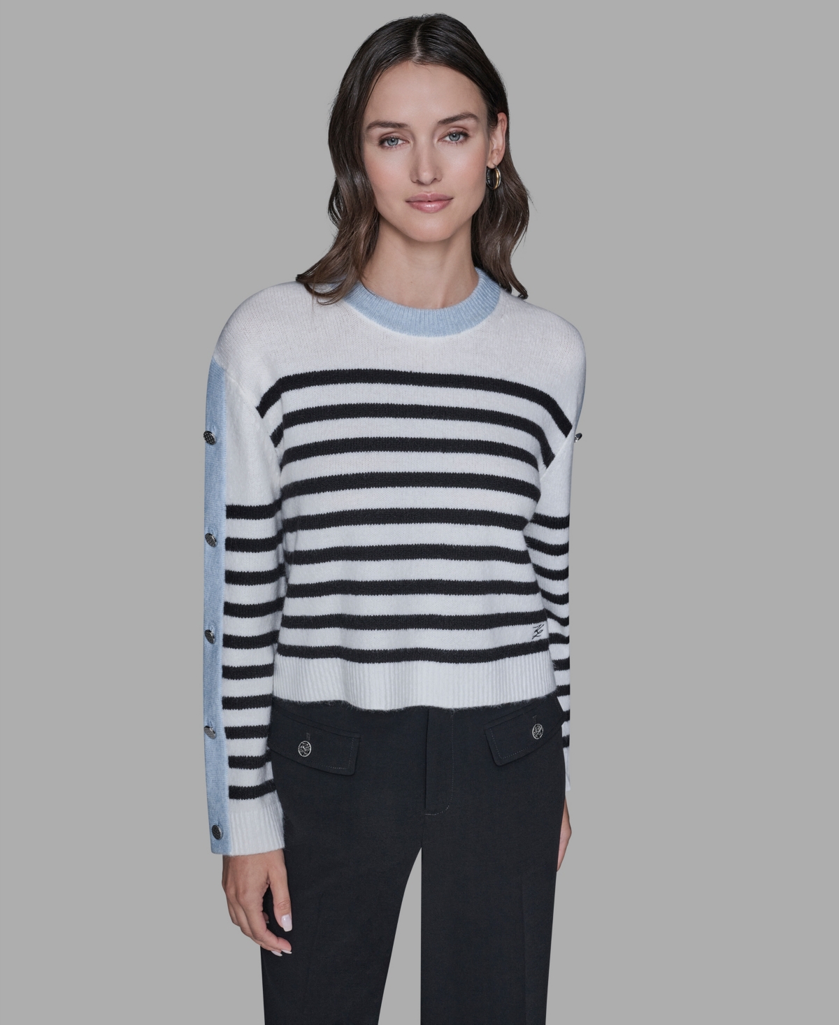Click here for Karl Lagerfeld Paris Womens Striped Crewneck Sweat... prices