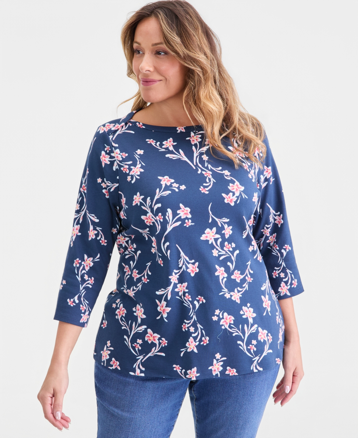 Click here for Style & Co Plus Size Cotton Boat-Neck Top  Macys E... prices