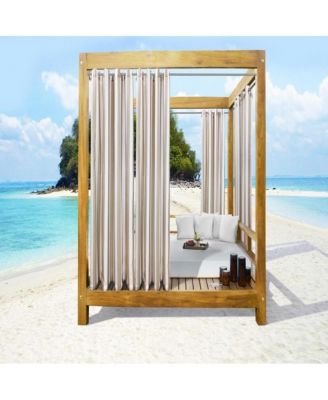 Commonwealth Seascapes Stripes Light Filtering Satiny Look Provide Privacy Grommet Outdoor Panel Pair Each 50 X 96 Linen