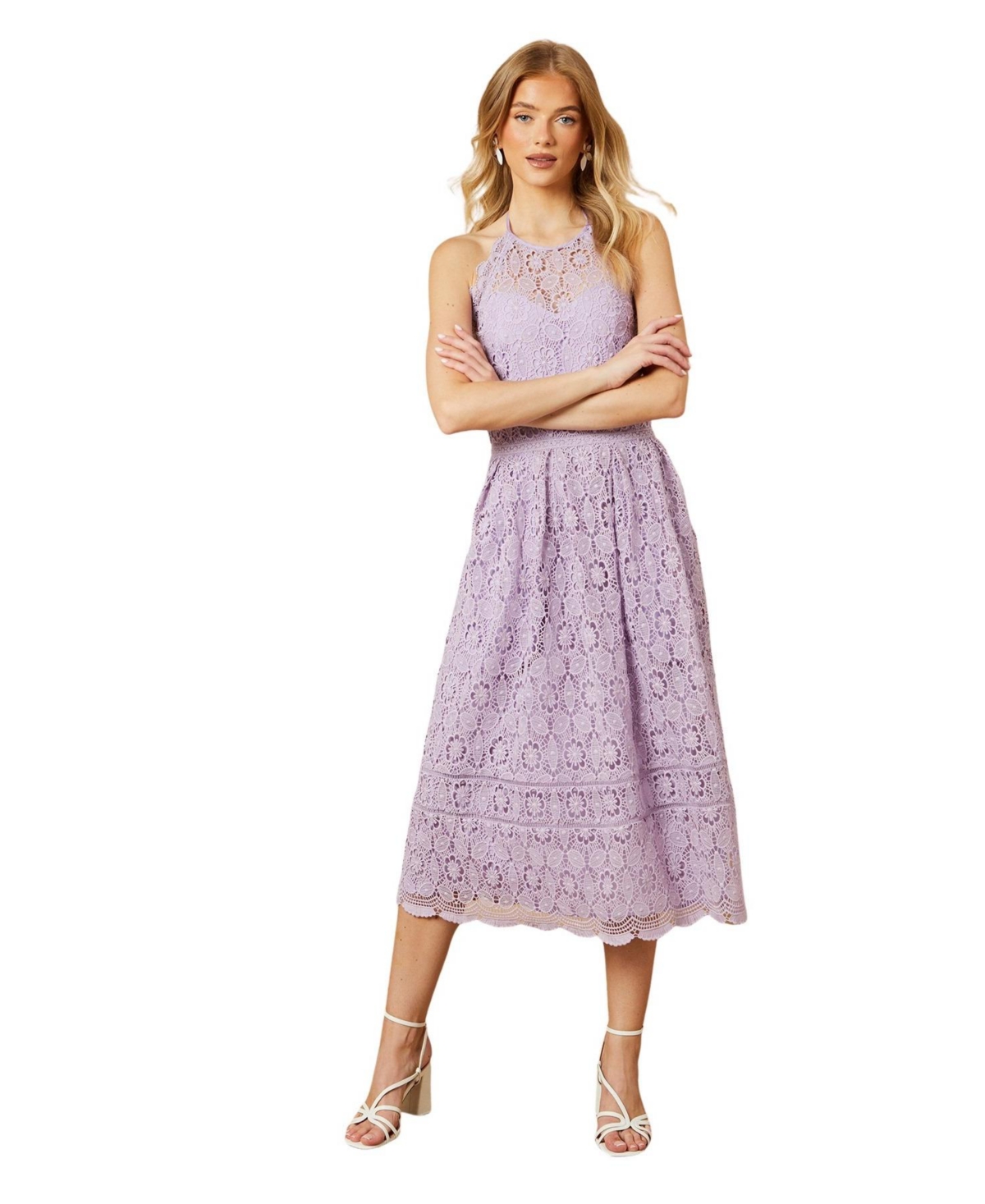 Click here for Oasis Womens Lace Detail Halterneck Midi Dress - L... prices