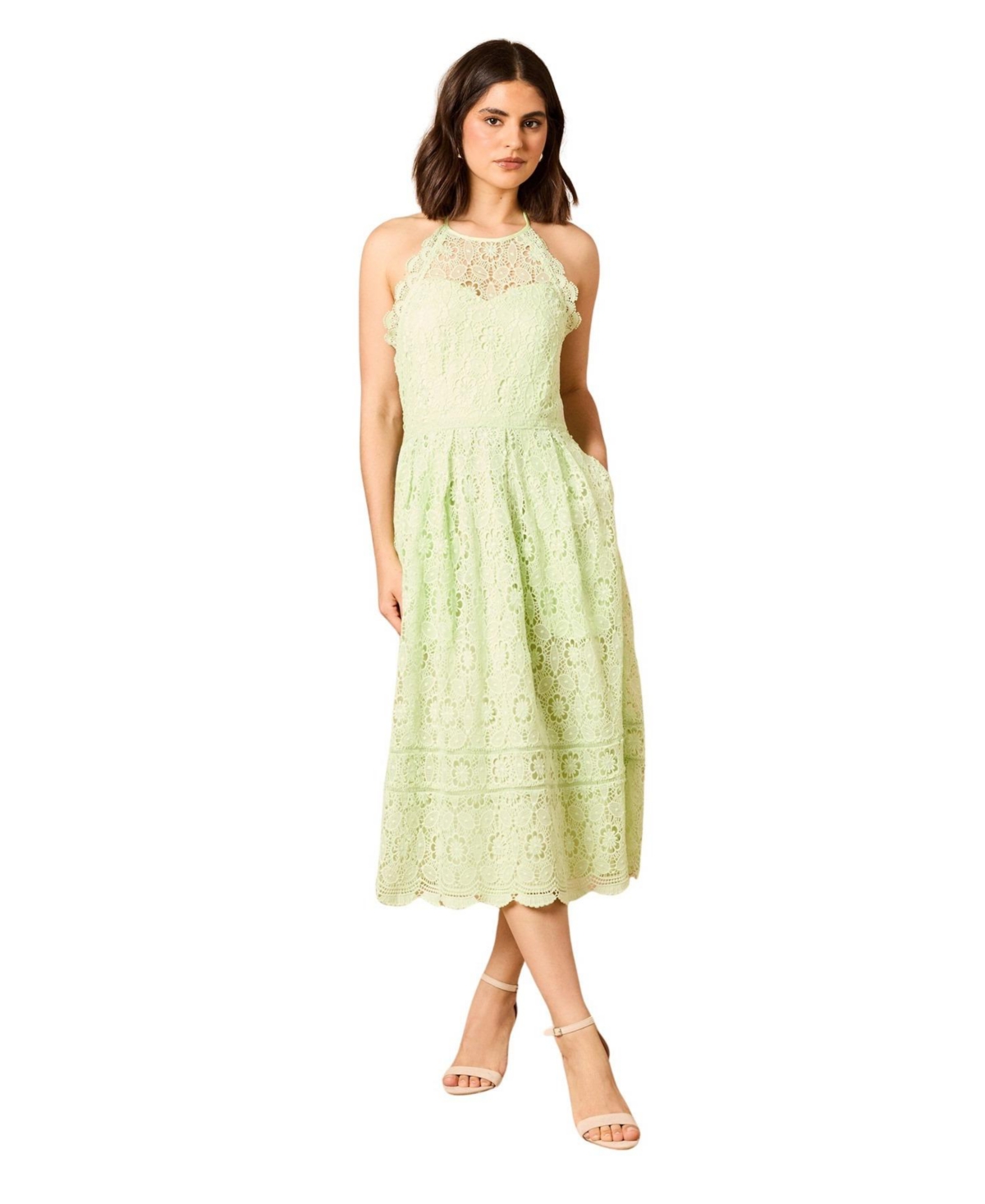 Click here for Oasis Womens Lace Detail Halterneck Midi Dress - S... prices