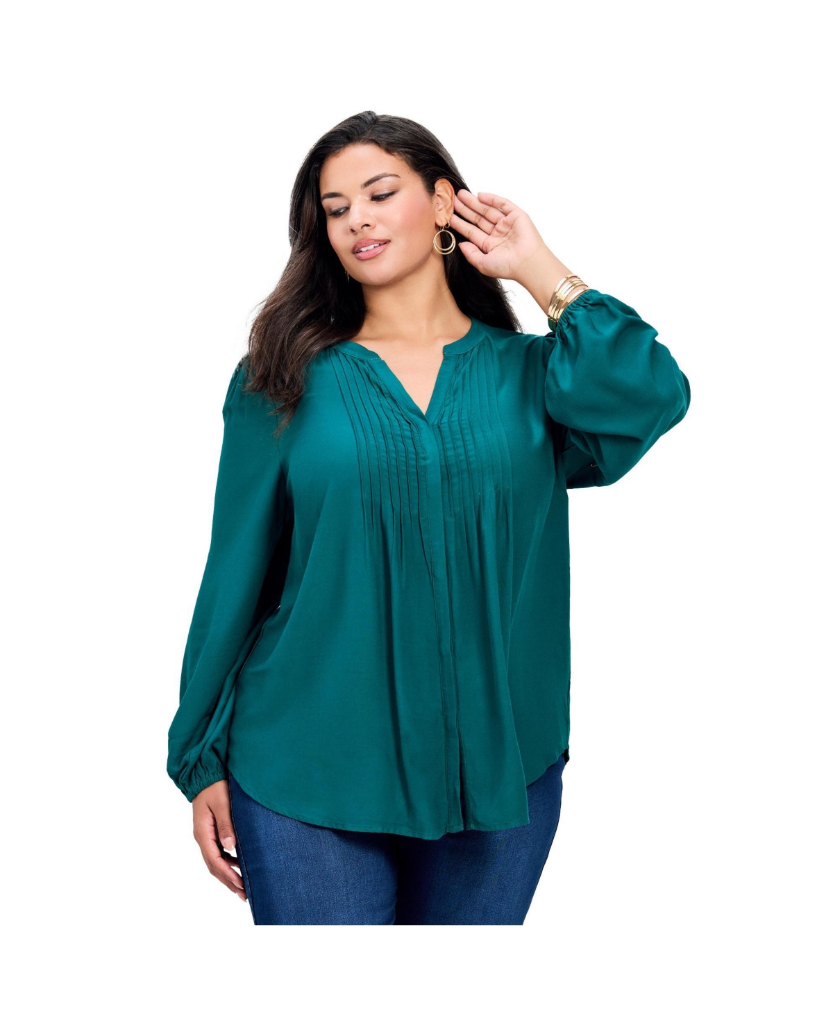 Click here for Avenue Womens Olivia Pintuck Shirt - Emerald prices