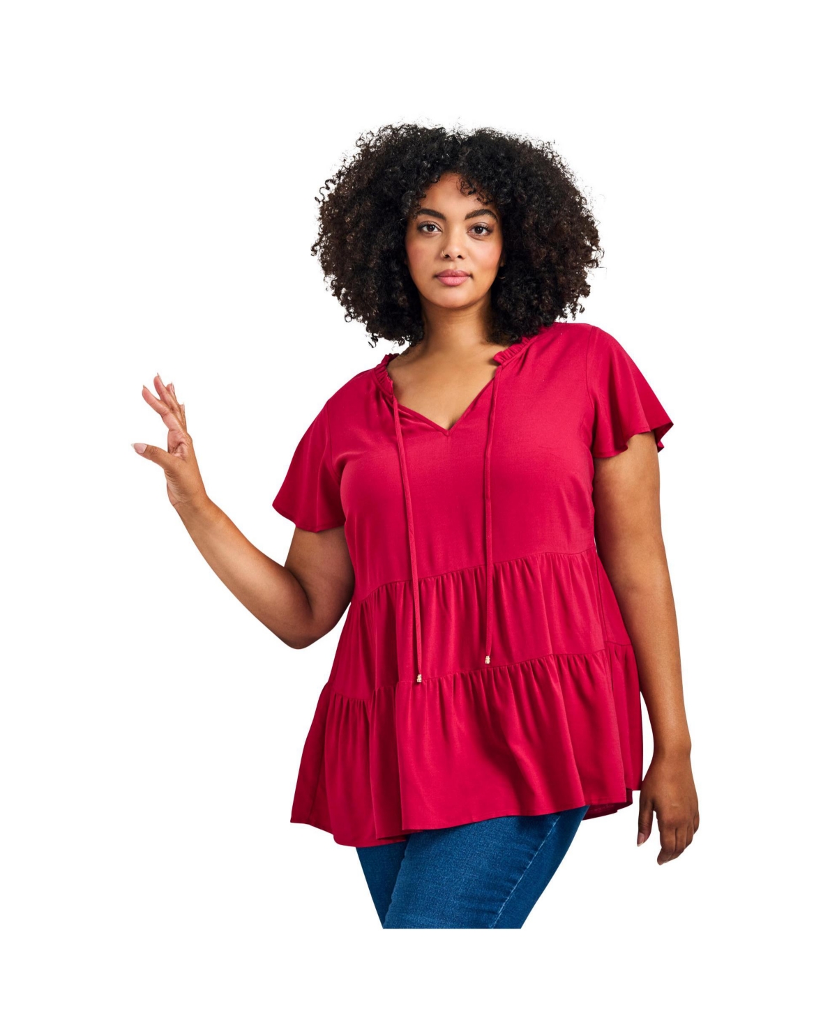 Click here for Avenue Womens Lani Flutter Sleeve Tiered Top - Che... prices