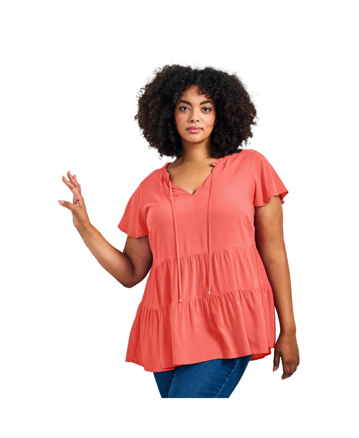 Click here for Avenue Womens Lani Flutter Sleeve Tiered Top - Cor... prices
