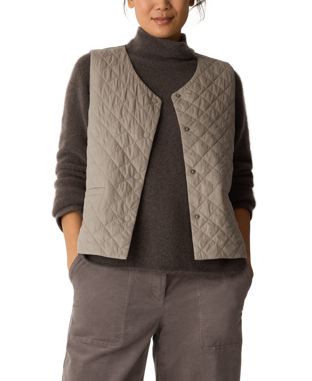 Click here for Eileen Fisher Womens V-Neck Quilted Sleeveless Ves... prices