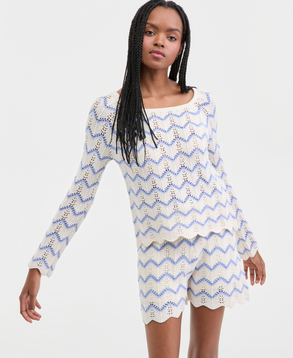 Click here for Hooked Up by Iot Juniors Chevron Pointelle Sweater... prices