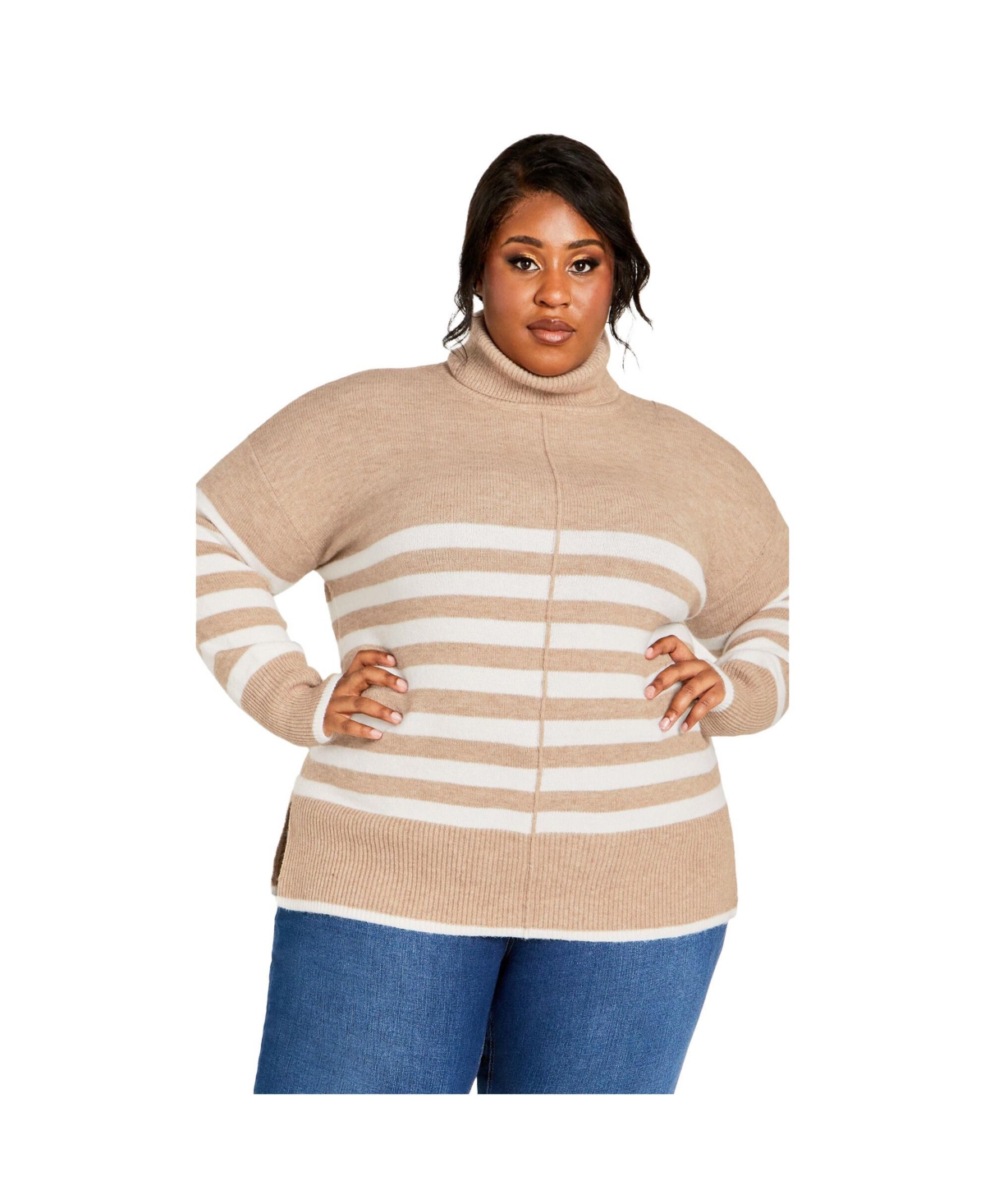 Click here for Avenue Womens Livvy Roll Neck Stripe Sweater - Cha... prices