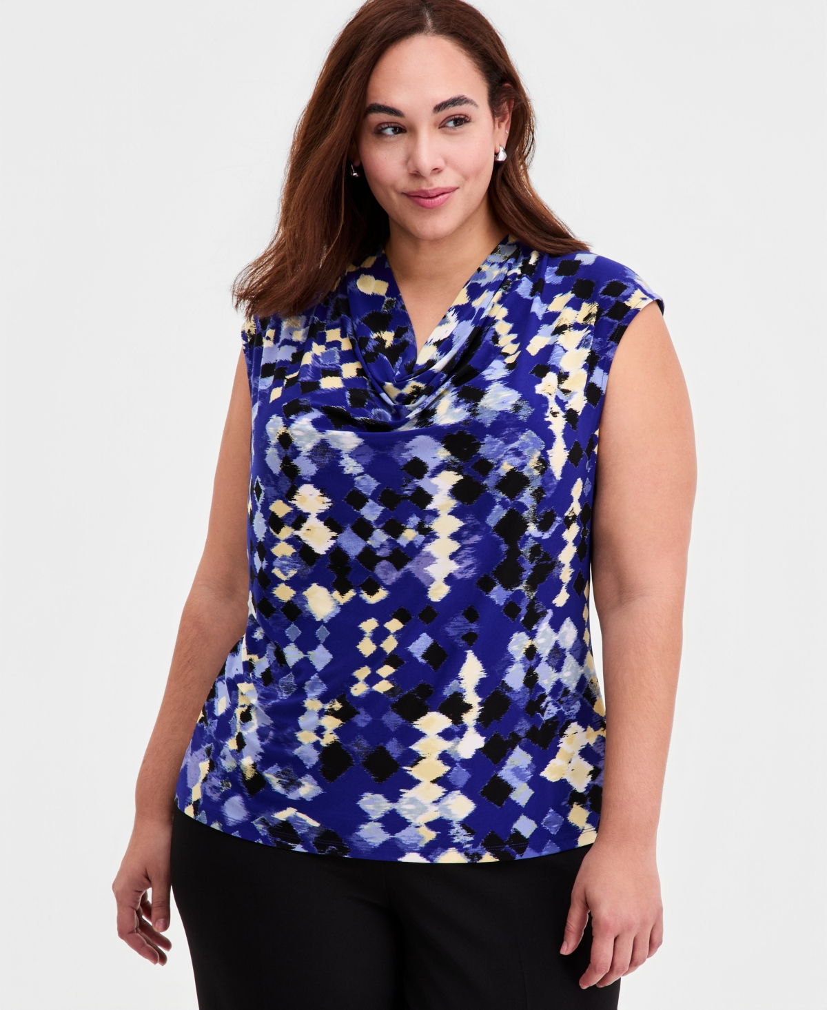 Click here for Kasper Plus Size Printed Sleeveless Cowl-Neck Top... prices