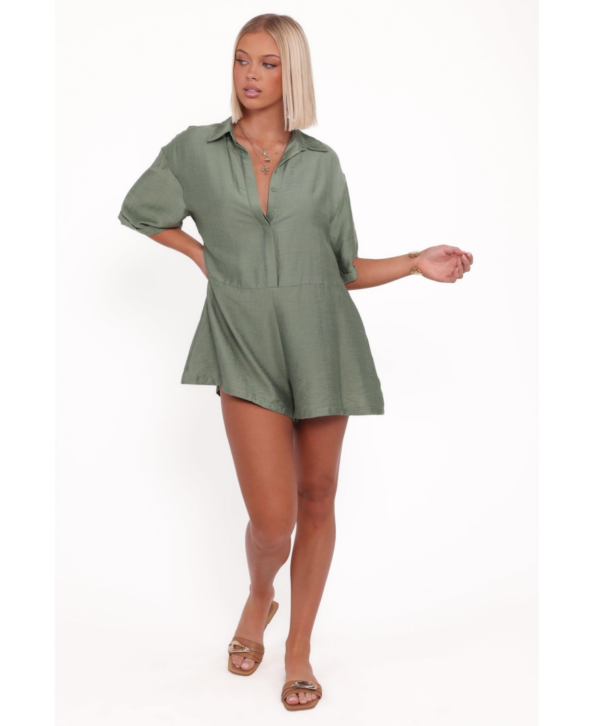 Click here for Petal and Pup Womens Kiya Drop Waist Romper - Palm... prices
