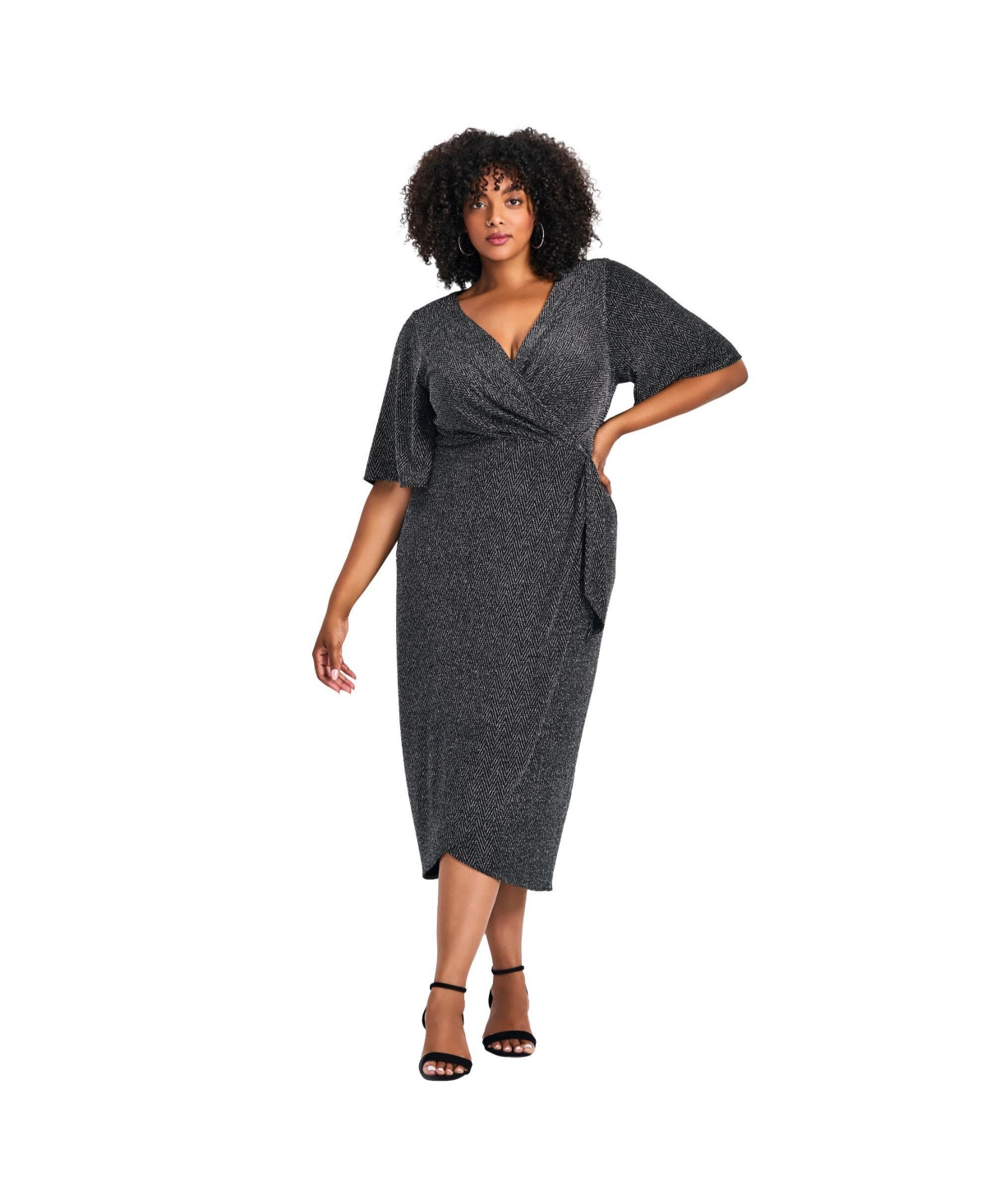 Click here for Avenue Womens Nala Metallic Mock Wrap Dress - Blac... prices