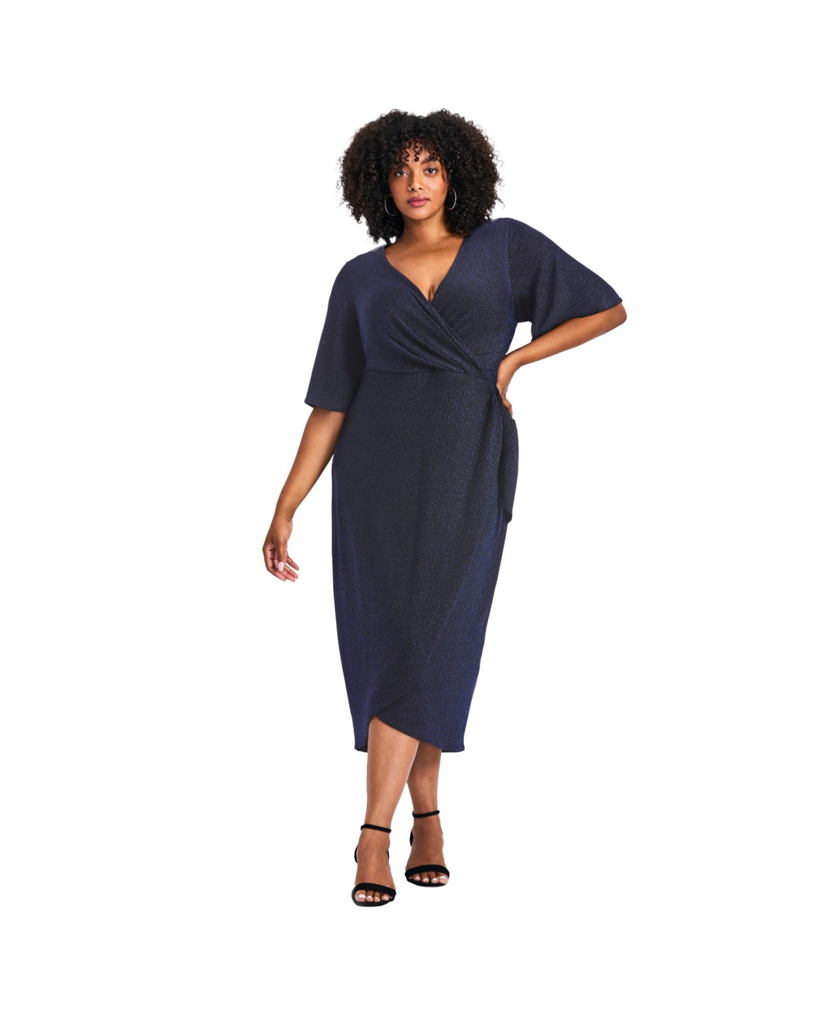 Click here for Avenue Womens Nala Metallic Mock Wrap Dress - Midn... prices