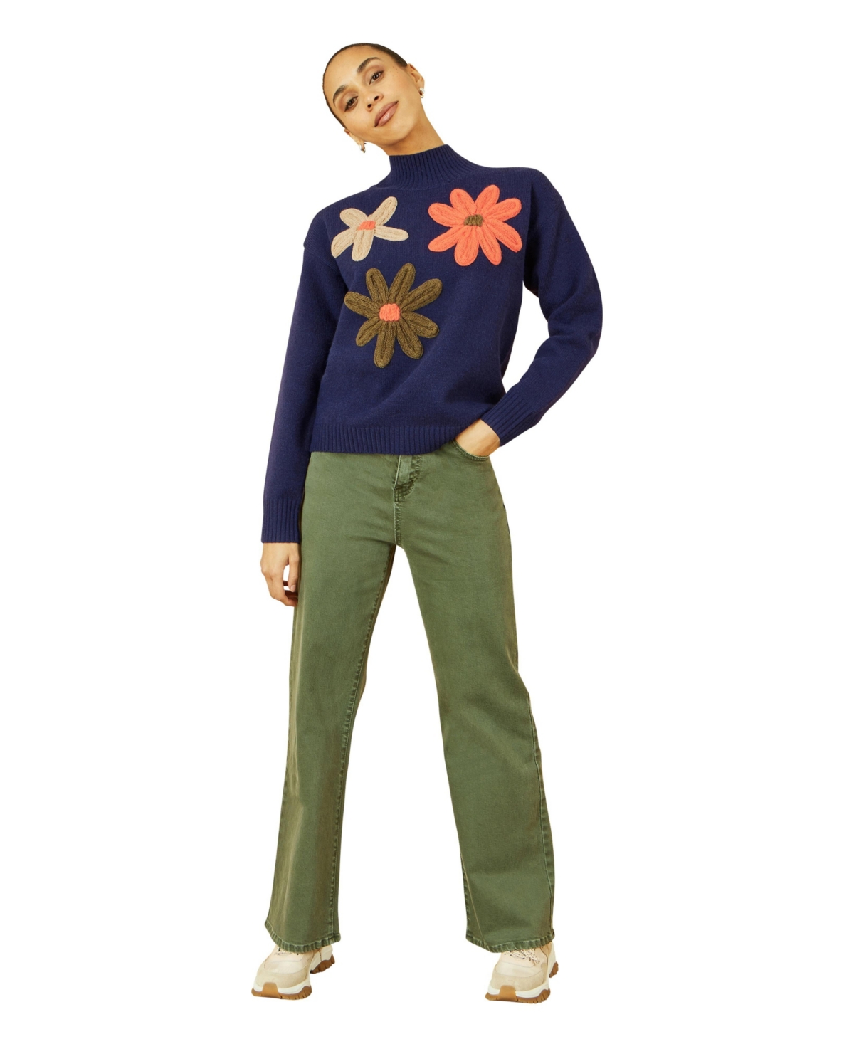 Click here for Yumi Womens Floral Detail High Neck Knit Sweater -... prices