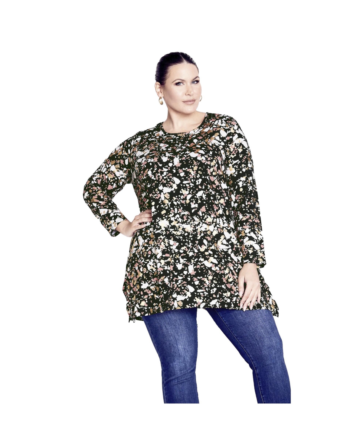 Click here for Avenue Womens Leisure Button Tunic - Black speckle prices