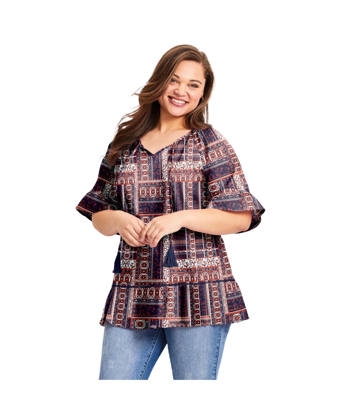 Click here for Avenue Womens Flutter Sleeve Top - Americana patch... prices