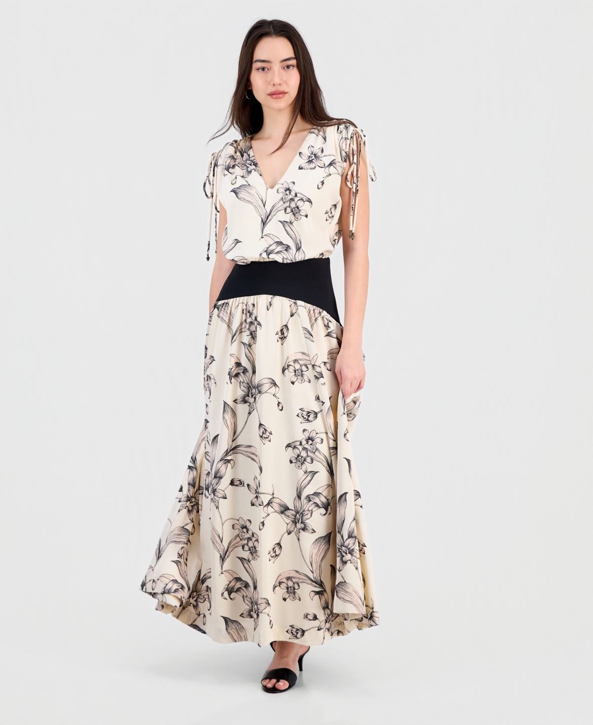 Click here for Taylor Womens V-Neck Blouson Dropped-Waist Maxi Dr... prices